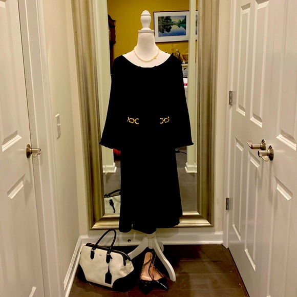 Talbots | Dresses | Talbots Black Crepe Fit Flare Dress Sz 8w Pintuck ...